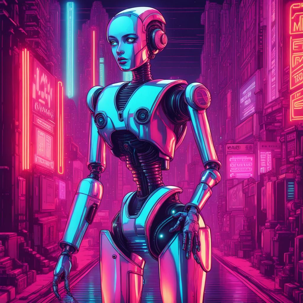 Robot Maria from Metropolis in Synthwave Neon Styl... - AI Art