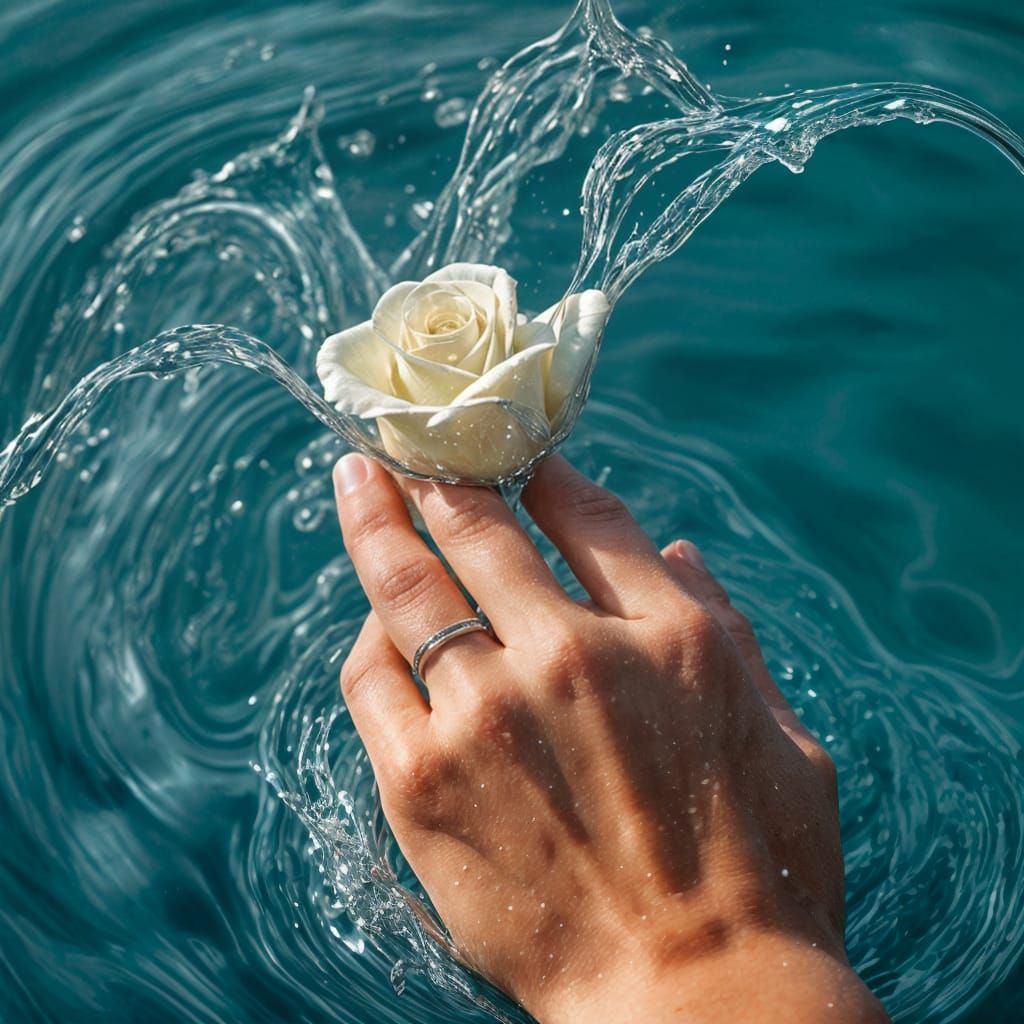 Rose - Vitiligo Hand Holds a Rising Rose in a Turbulent Wate...