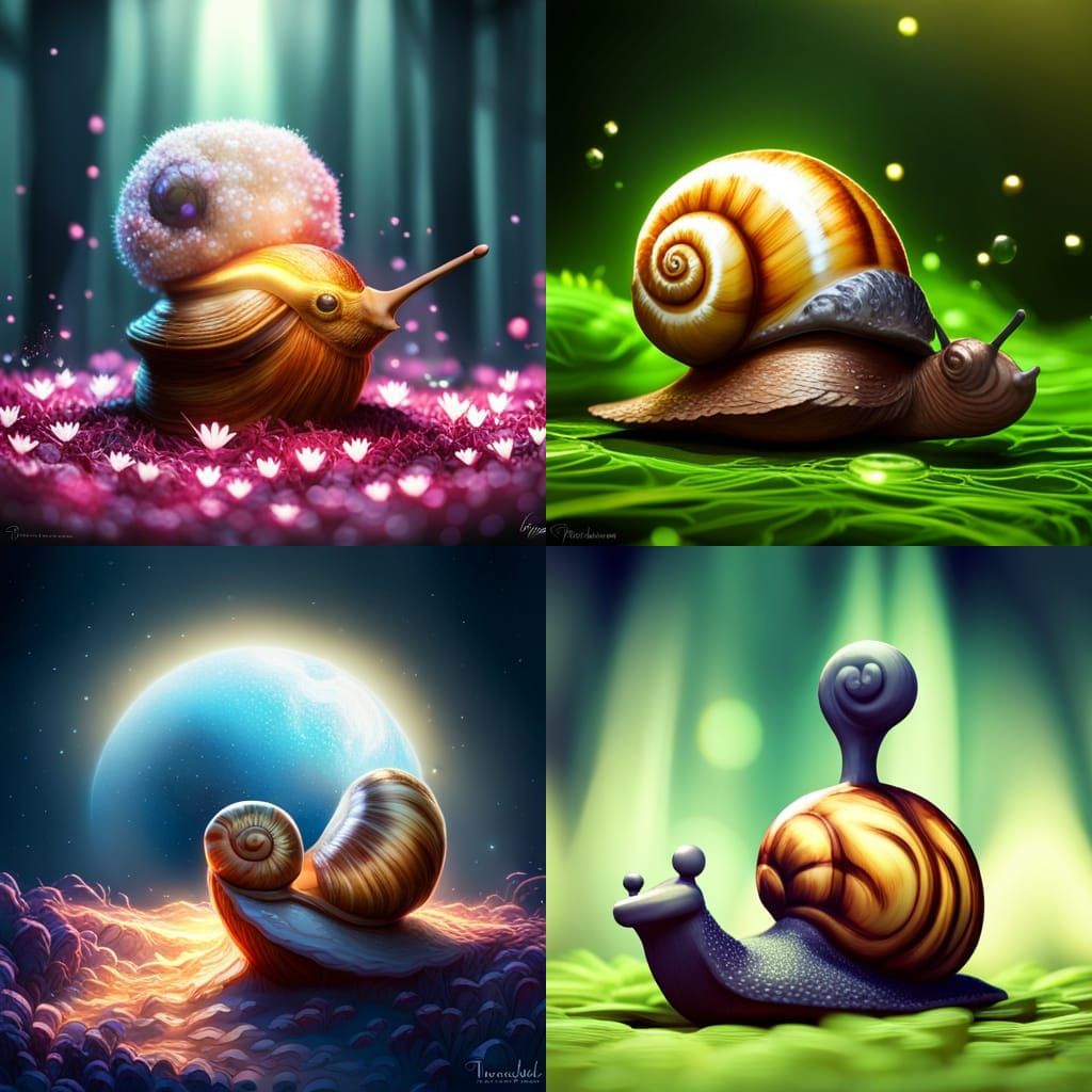A cute chibi snail surrounded by luminous sparkles. 8k resolution ...