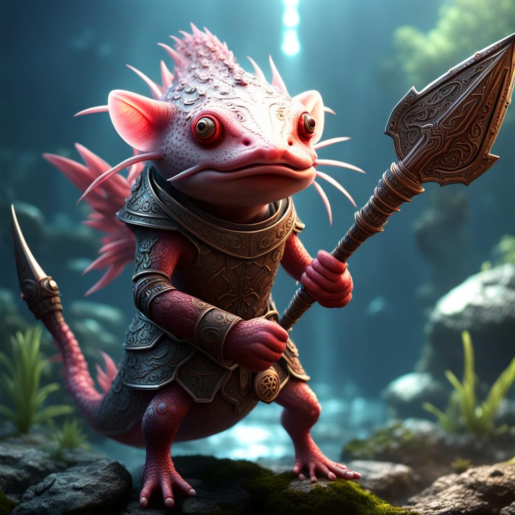 Axolotl warrior holding a spear 8k resolution concept art intricately ...