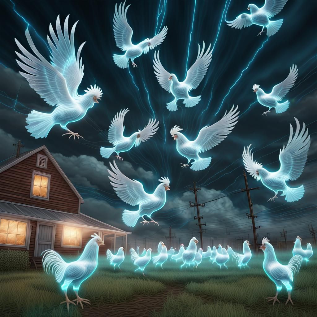 Ghost Chickens in the Sky v0.7 - AI Generated Artwork - NightCafe Creator