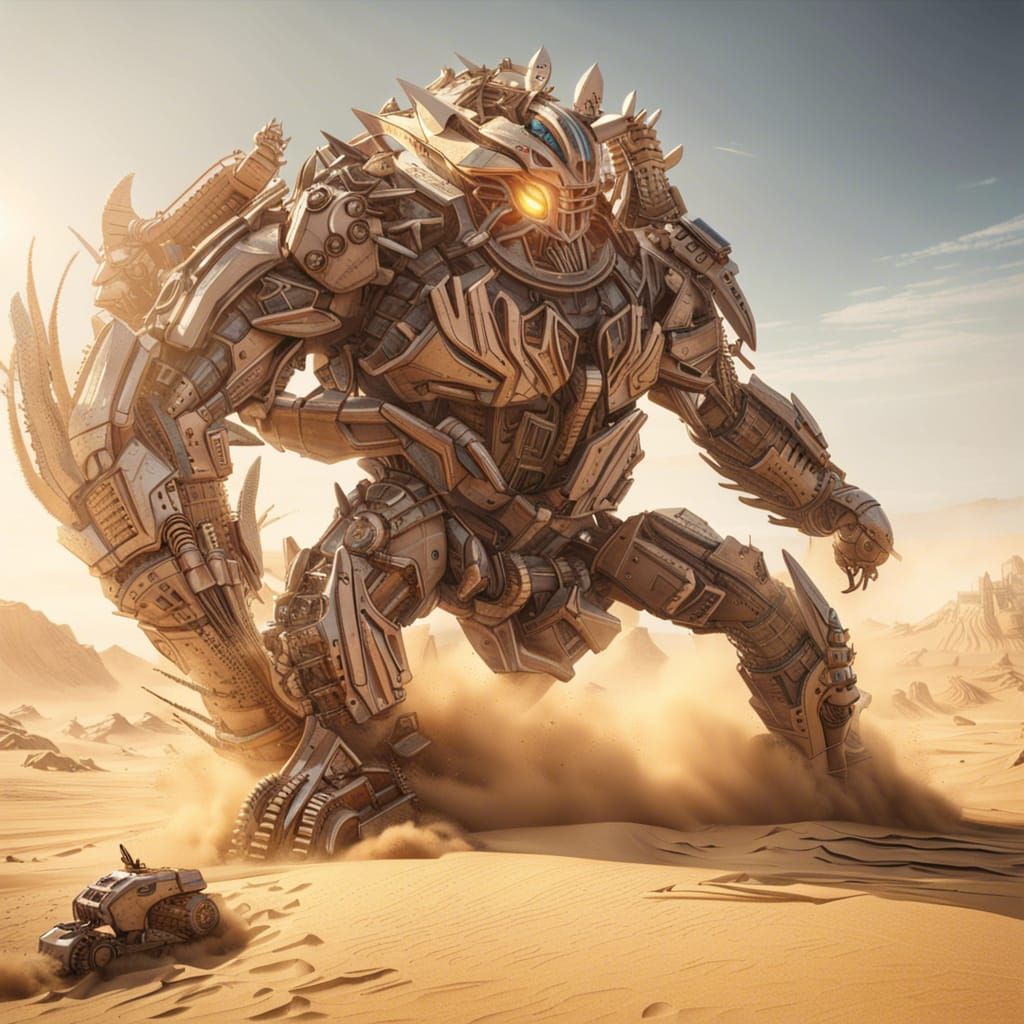 Transformer type robot in desert - AI Generated Artwork - NightCafe Creator