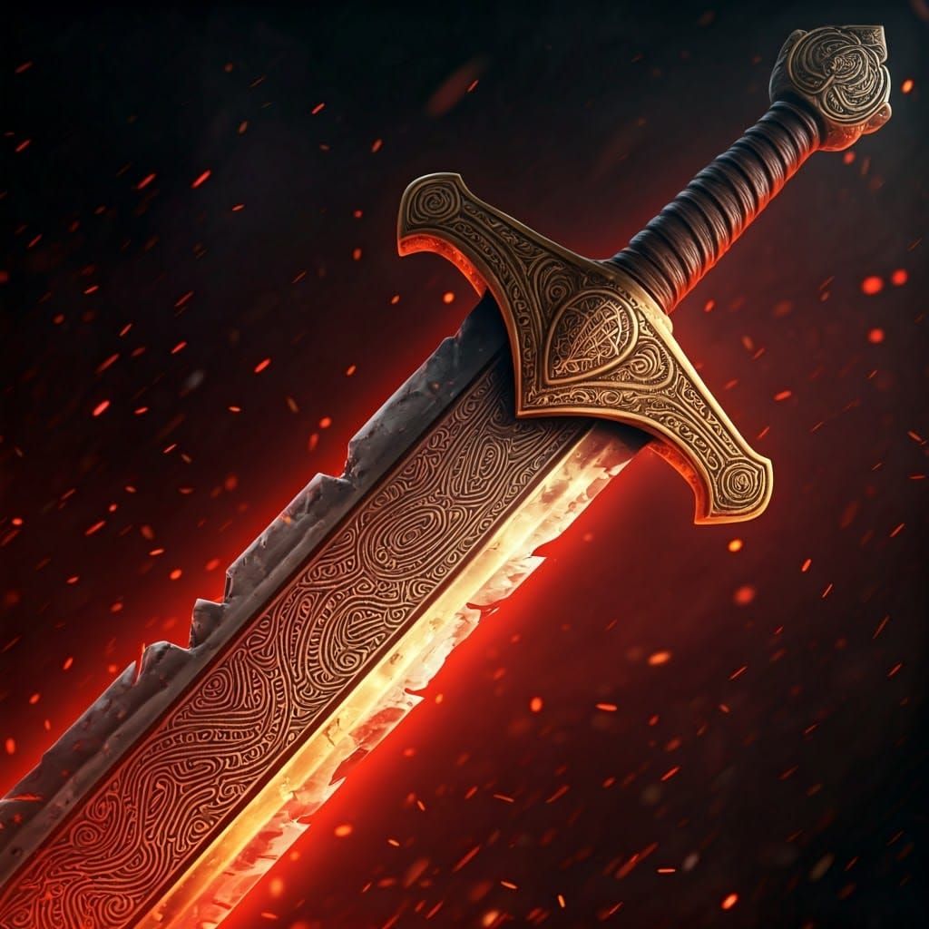 the entire large ancient looking sword made from gold and a wrought ...