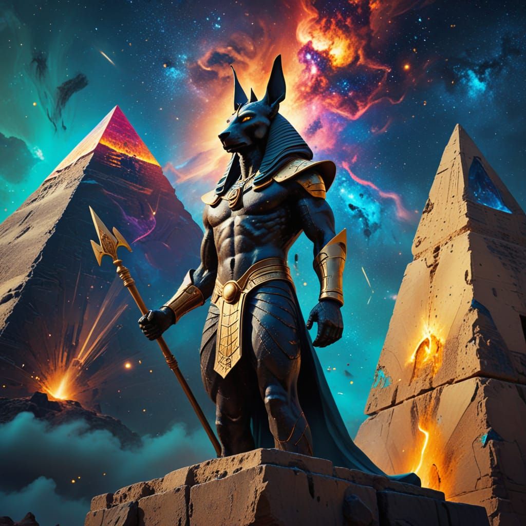 Cyborg Anubis Defies Reality in Cosmic Egyptian Fa... - AI Art
