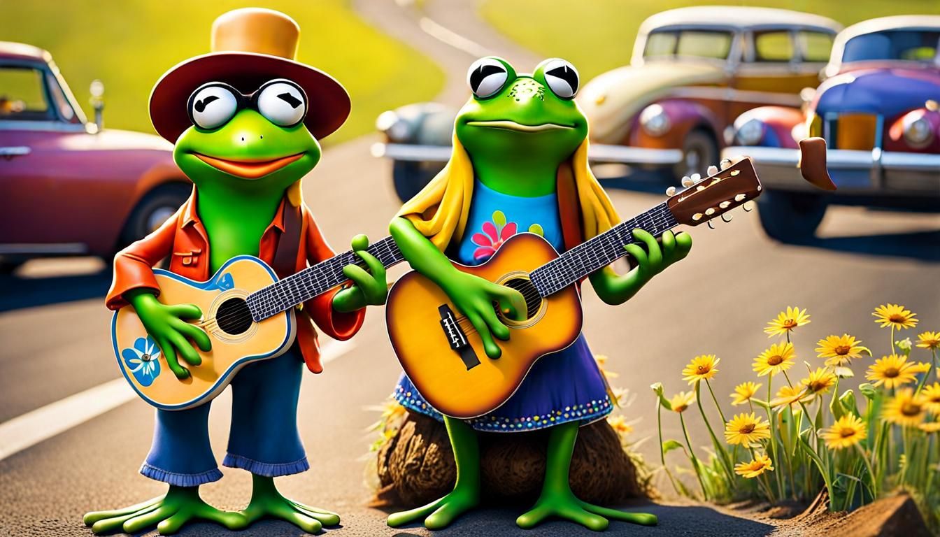 Happy Hippie Frogs. - AI Generated Artwork - NightCafe Creator