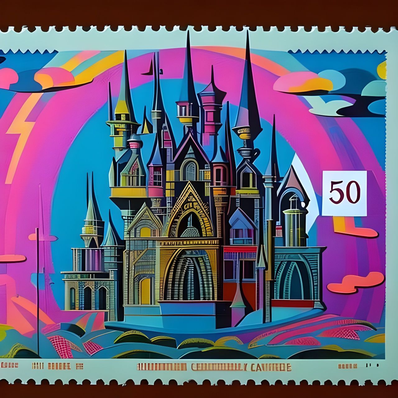 Psychedelic Fantasy Castle Postage Stamp. - AI Generated Artwork ...