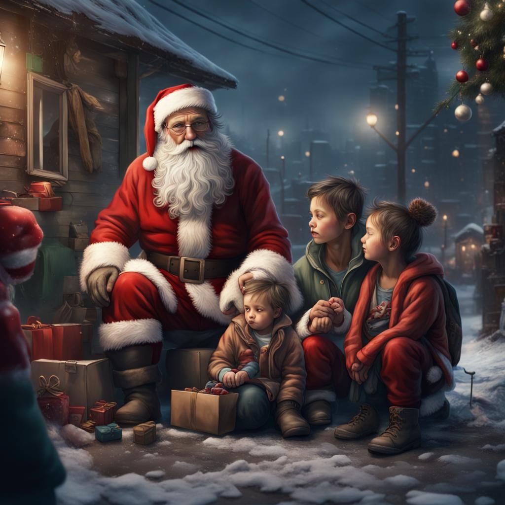 Santa visiting the homeless children - AI Generated Artwork - NightCafe ...