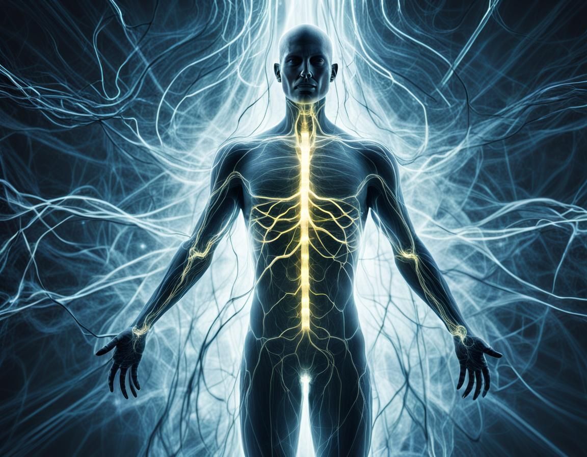 Electricity flowing and following the contours of a human body ...