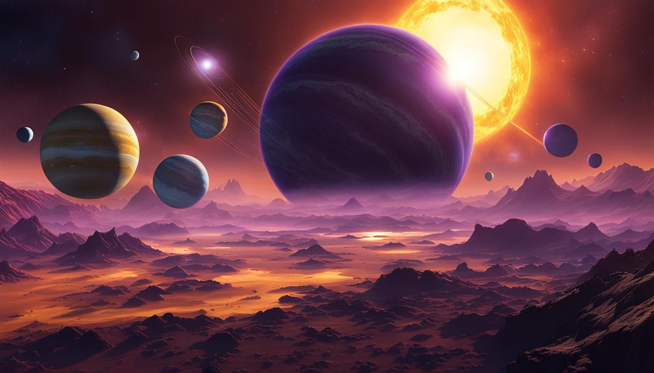 sci fi solar system, seen from space, large sun, 6 planets - AI ...