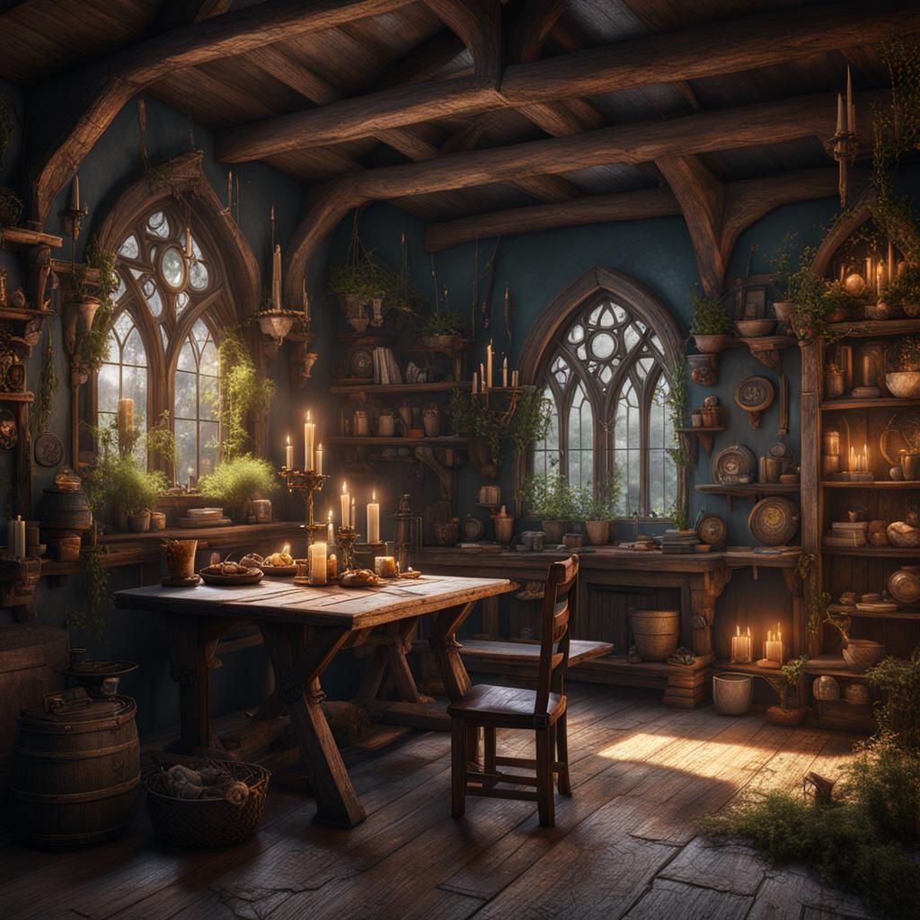 "Elvish gothic farmhouse" interior 2 - AI Generated Artwork - NightCafe ...