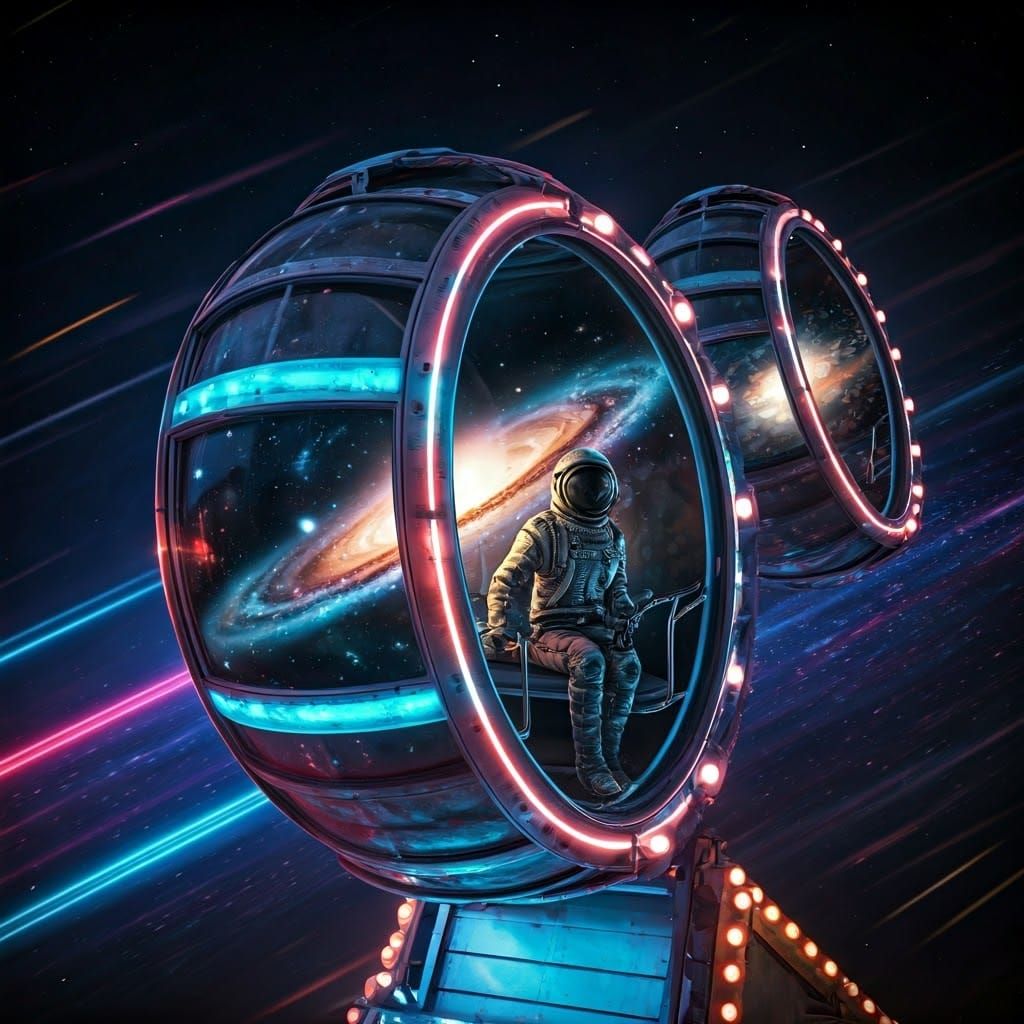 Astronaut Enjoys Cosmic Ferris Wheel Ride in Neon ... - AI Art