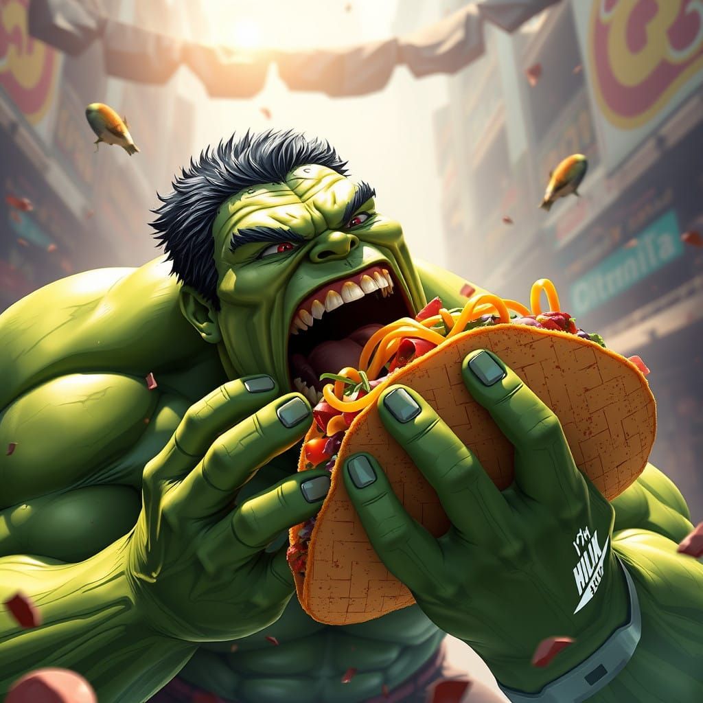 Hulk eating tACOOoss - Hulk Devours a Vibrant Taco in Anime-...