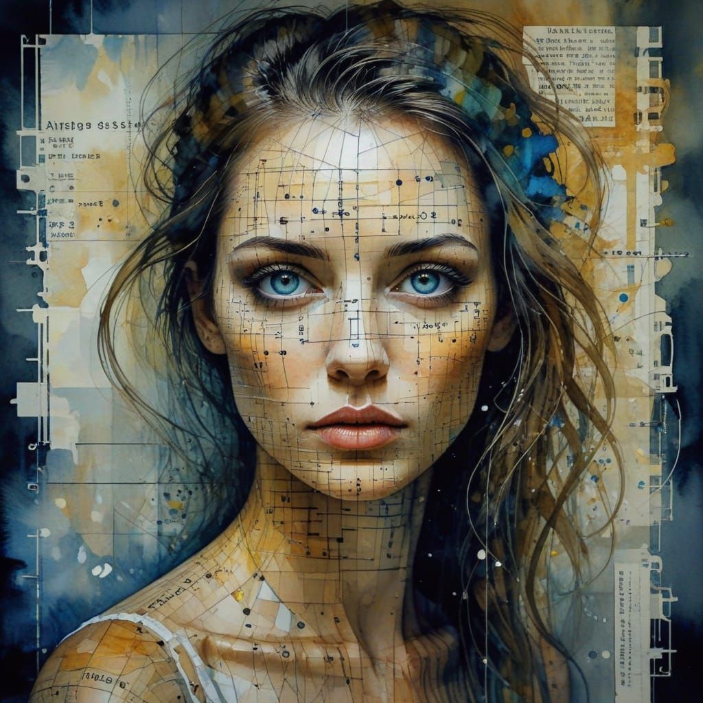Watercolor AND Alcohol ink Portrait PROGRAMMER, Matrix Code, Complex ...
