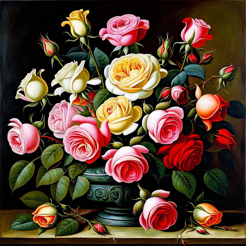 Bouquet of Roses. Renaissance Painting. - AI Generated Artwork ...