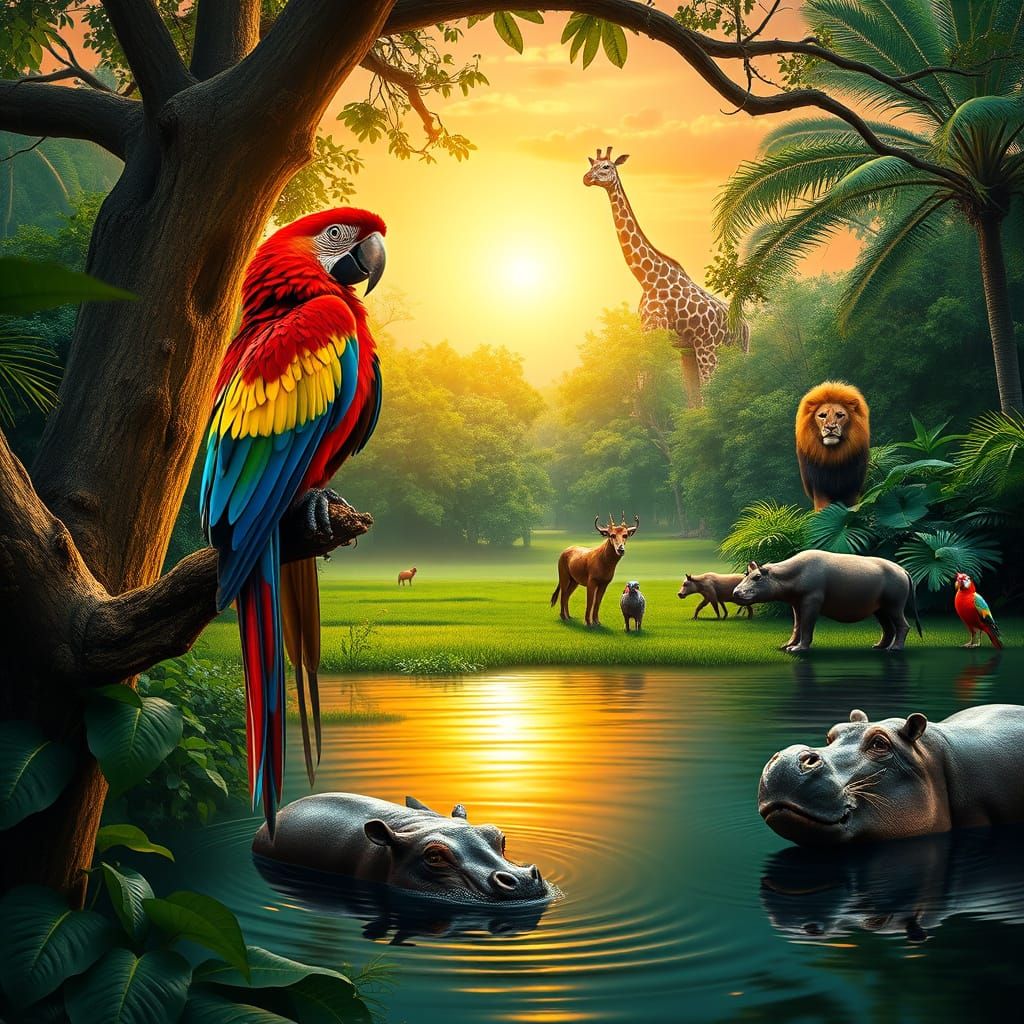 A beautiful extremely large parrots, and animals in the Potraits ...