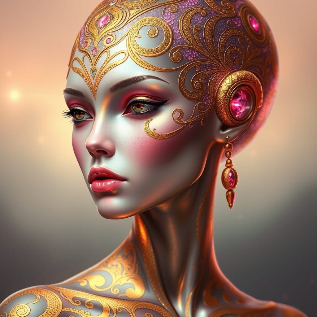 Alien woman with gold and pink - Breathtakingly Realistic Al...
