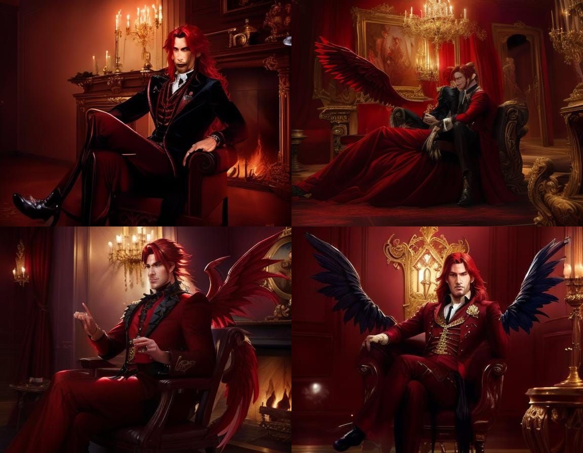 Grin smirk arrogant handsome devil, long pointed ears, lean muscular ...