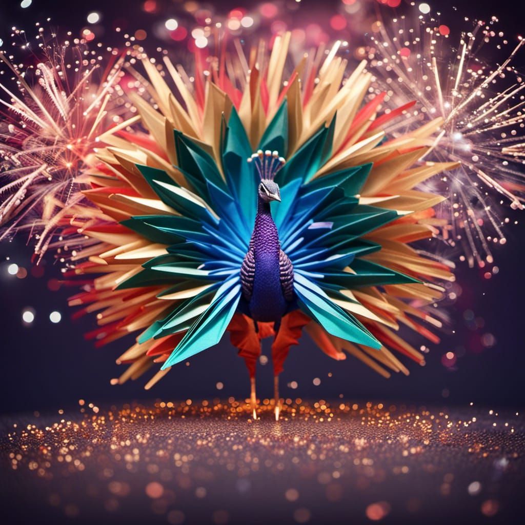a peacock doing cartwheels by night with fireworks - AI Generated ...