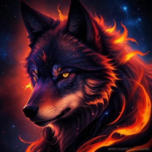 cosmic wolf in eternal flames - Majestic Wolf Embodied in Ce...
