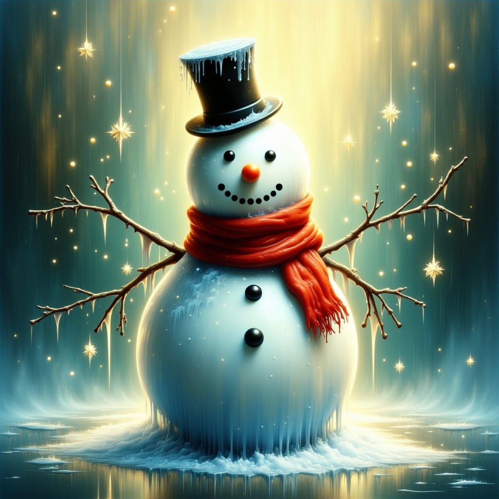 Melting Snowman - Whimsical Snowman Melts Away in a Puddle o...