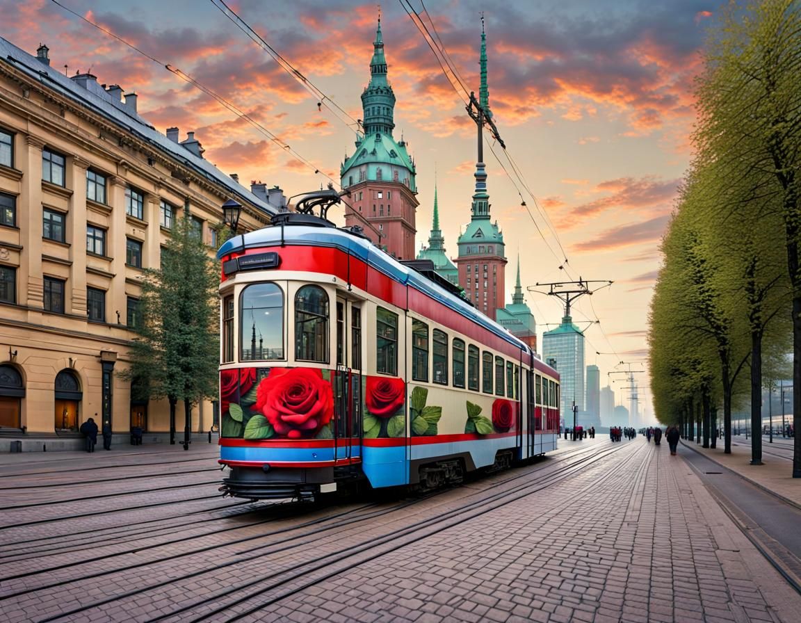 Beautiful tram in Warsaw Poland - AI Generated Artwork - NightCafe Creator