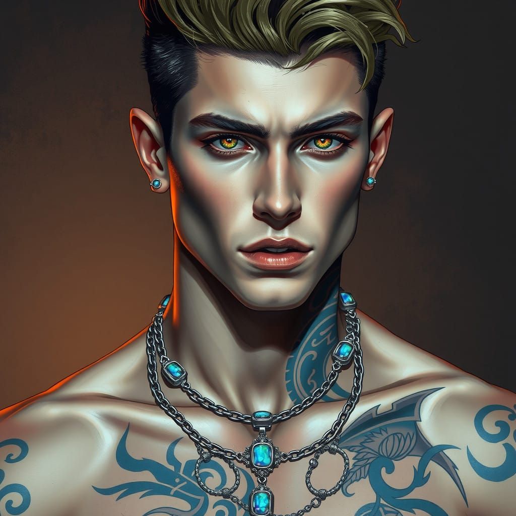 Regal Androgynous Visionary with Shimmering Opal E... - AI Art