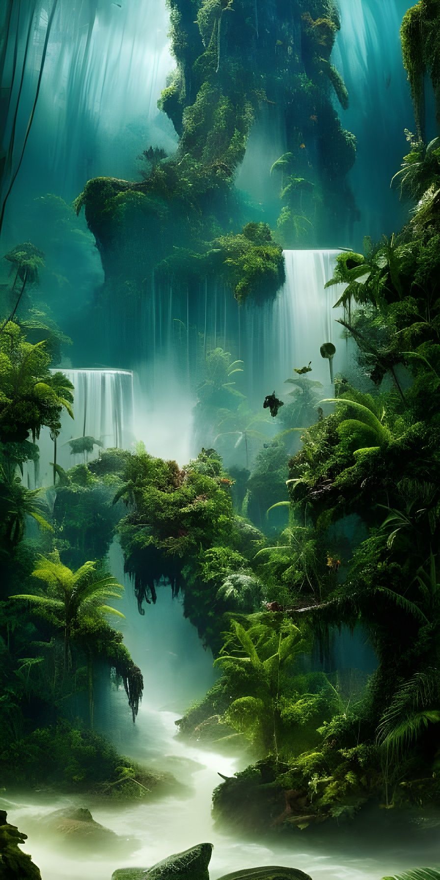 Green layered waterfall - AI Generated Artwork - NightCafe Creator