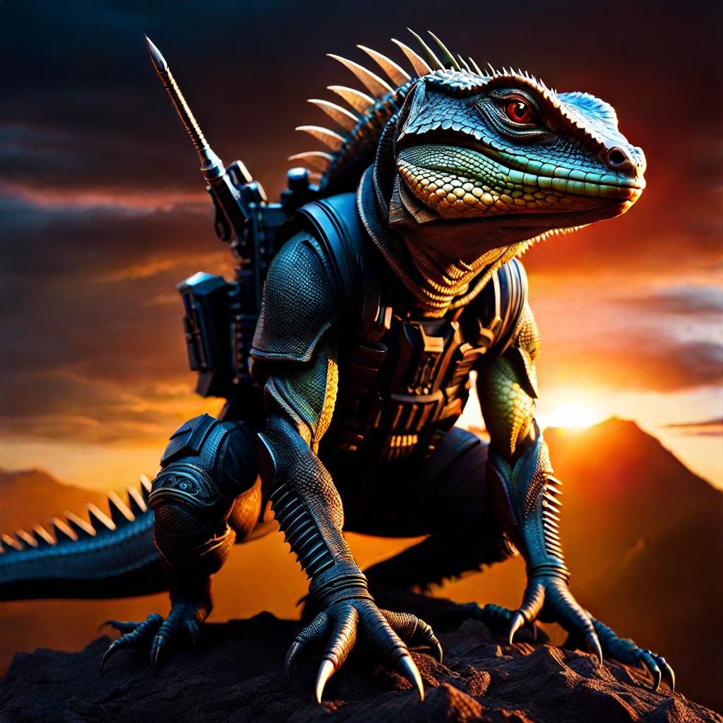 Lizard like alien bounty hunter - AI Generated Artwork - NightCafe Creator