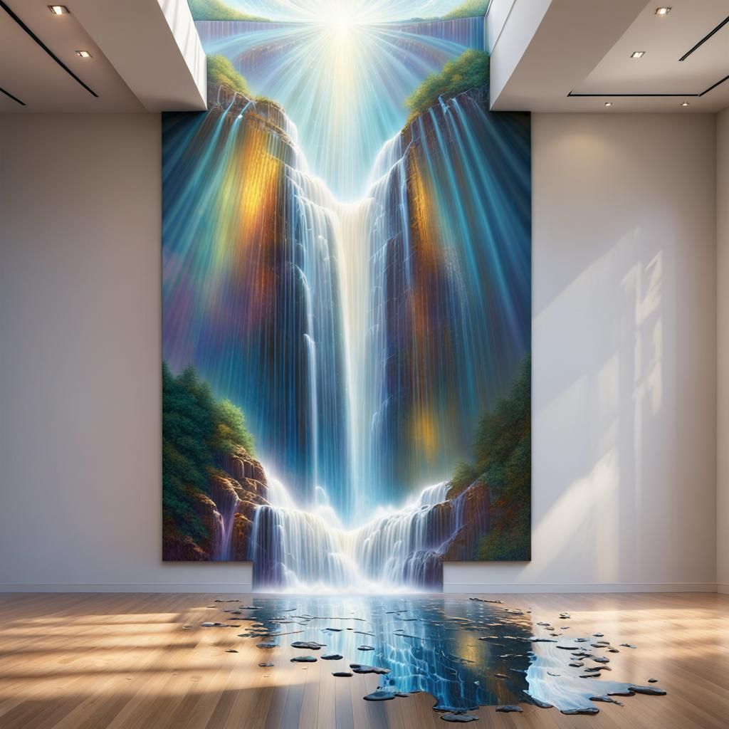 Holographic Waterfall Painting - AI Generated Artwork - NightCafe Creator