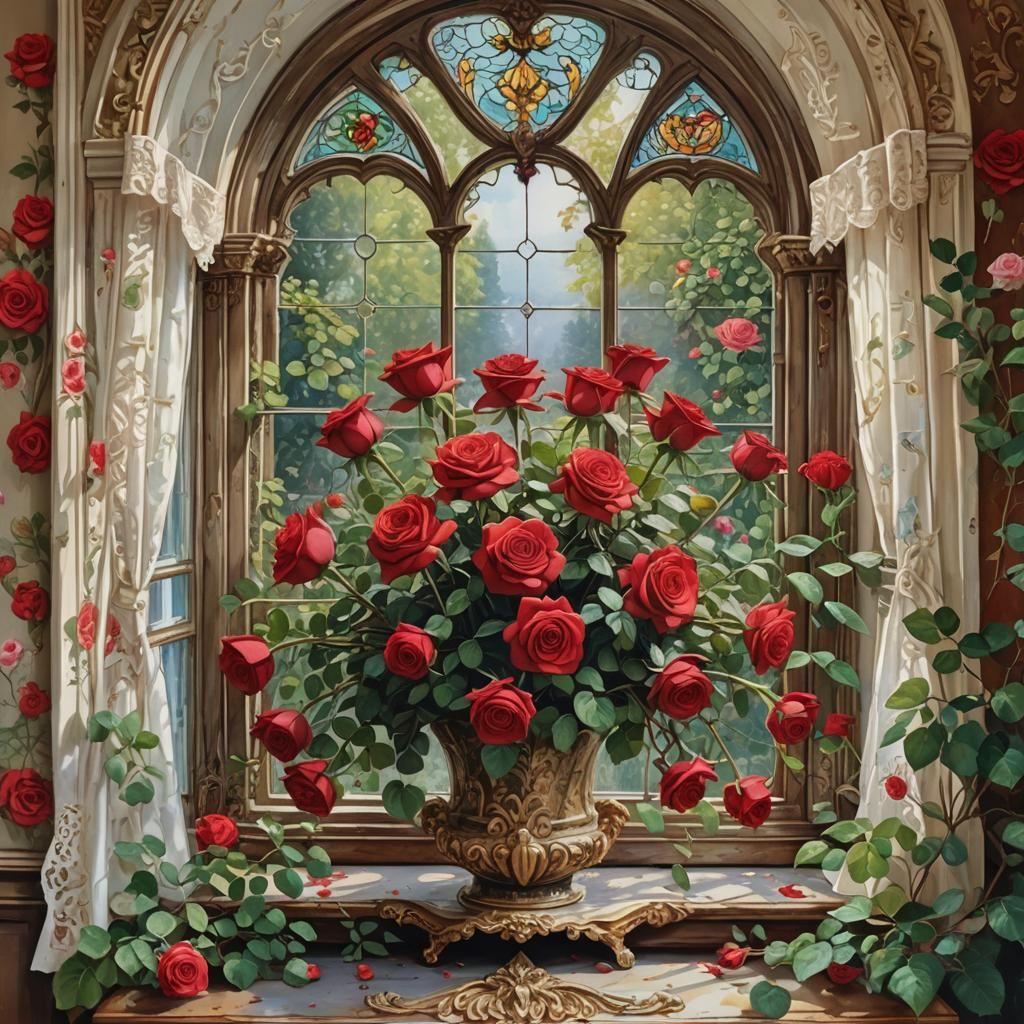 Red Victorian Roses 3 - AI Generated Artwork - NightCafe Creator