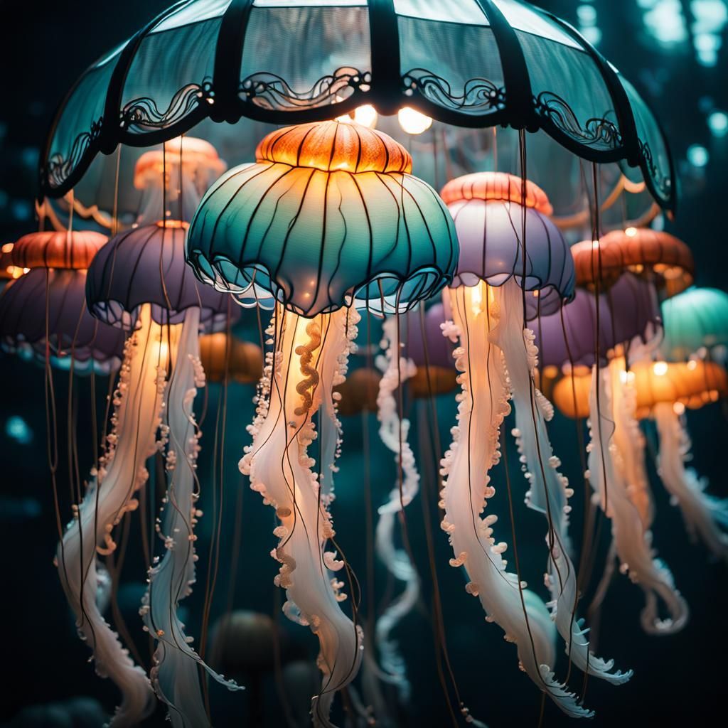 Beautiful jellyfish-shaped lantern on a beautiful display - AI ...