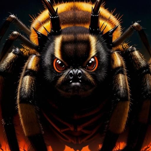 Close up of a spider with lightning in the background, an illustration ...