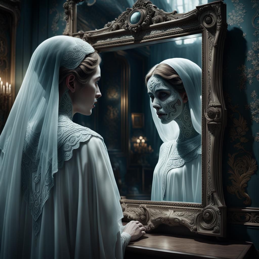 a ghost of a woman's image in the mirror - AI Generated Artwork ...