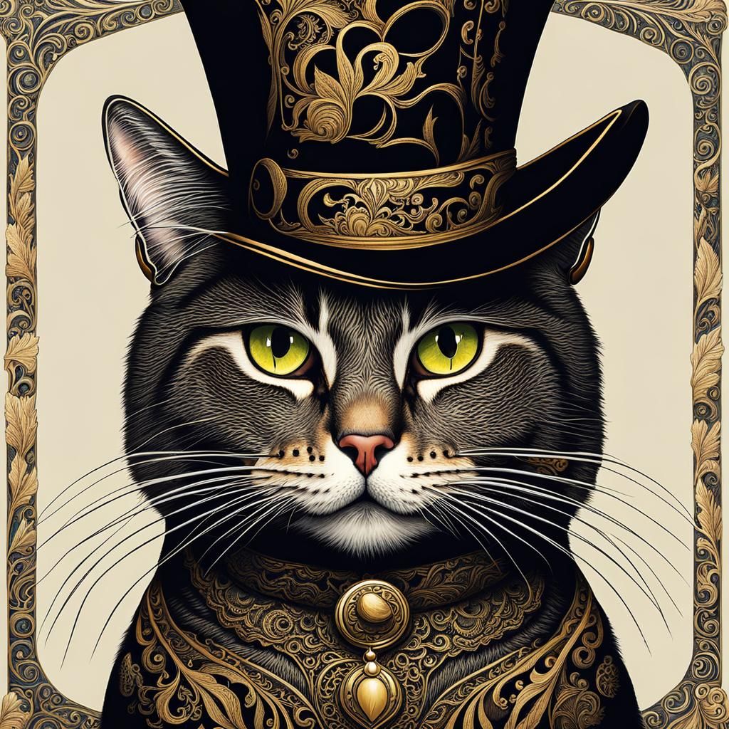 reticulated cat wearing surrealistic top hat - AI Generated Artwork ...