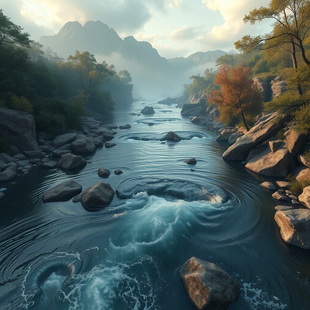 Ethereal River Landscape in Vivid Colors and Intri... - AI Art