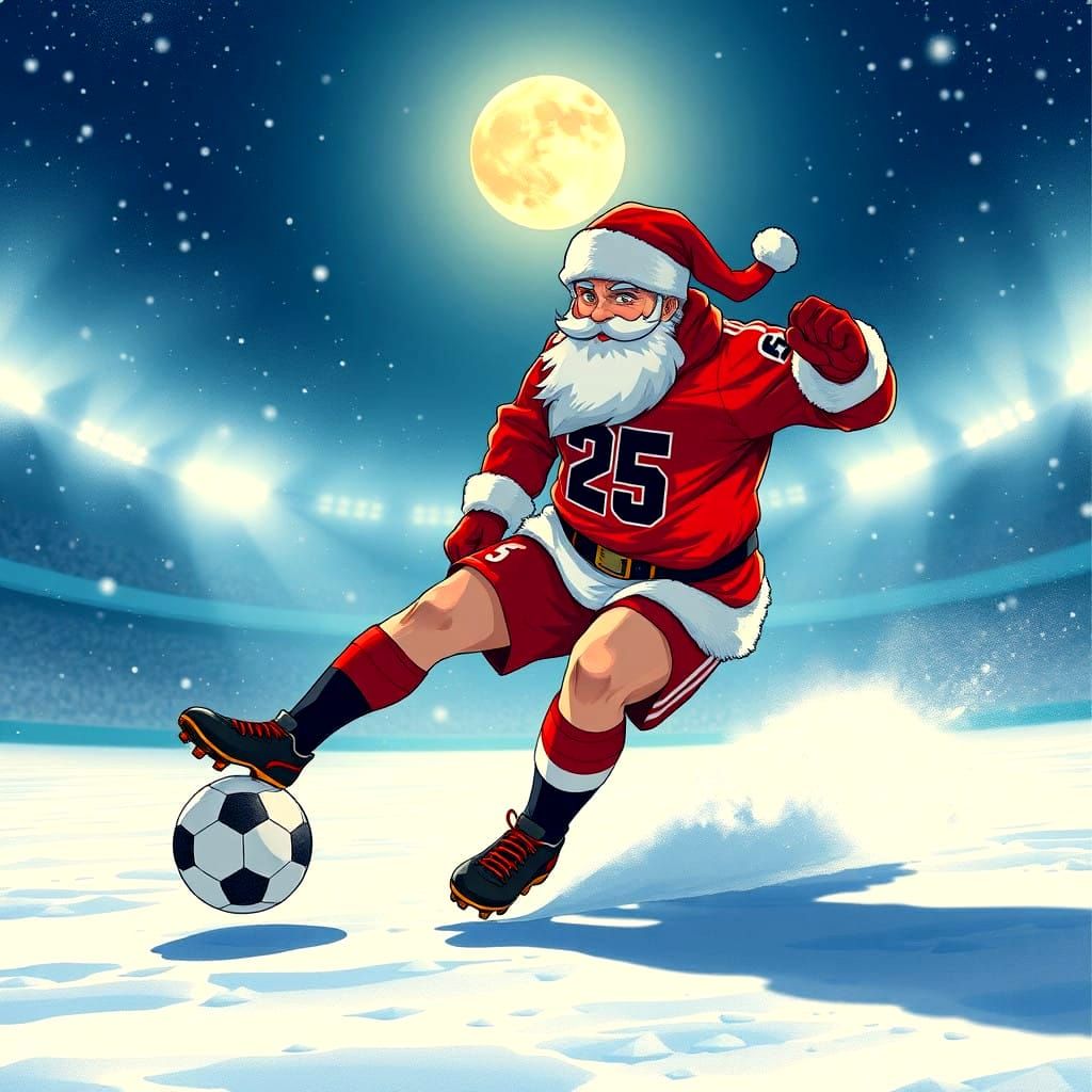 Soccer Santa in Moonlit Stadium, Captain Tsubasa S... - AI Art