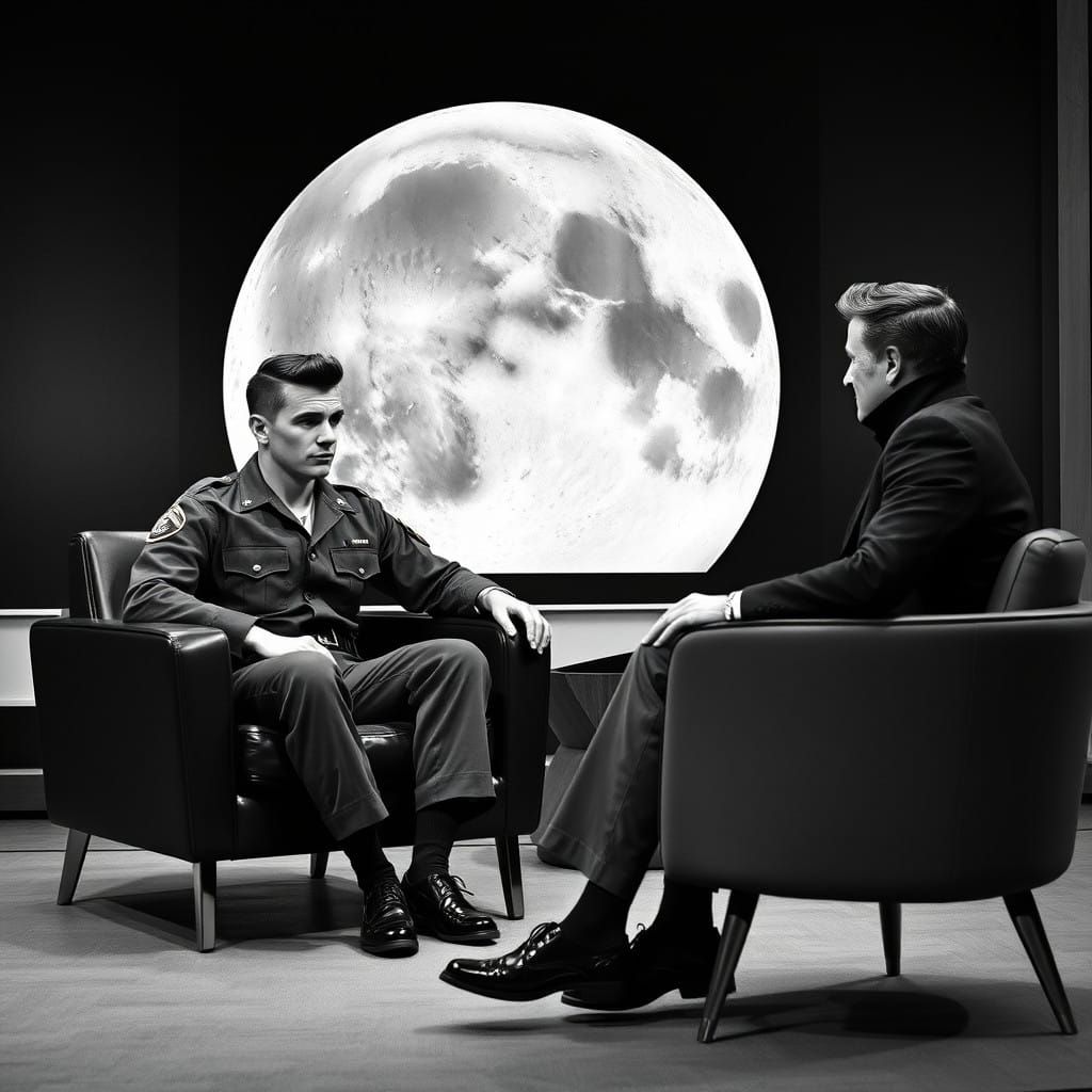 A black and white photo of a 1950's American Soldier being interviewed ...