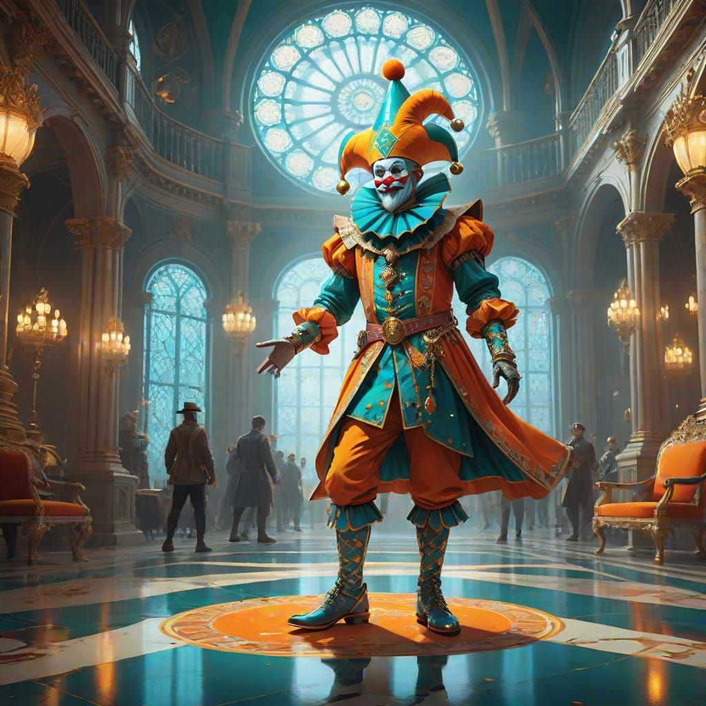 Court jester entertains - Lavishly Dressed Jester Entertains...