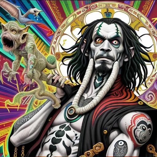 Tattooed albino contortionist hippy freak, colorful, created by the ...