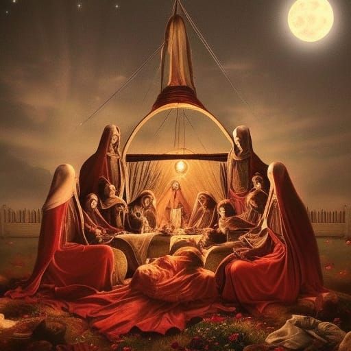 The Red Tent - Mother Mary in Red Tent: Detailed Photoreali...