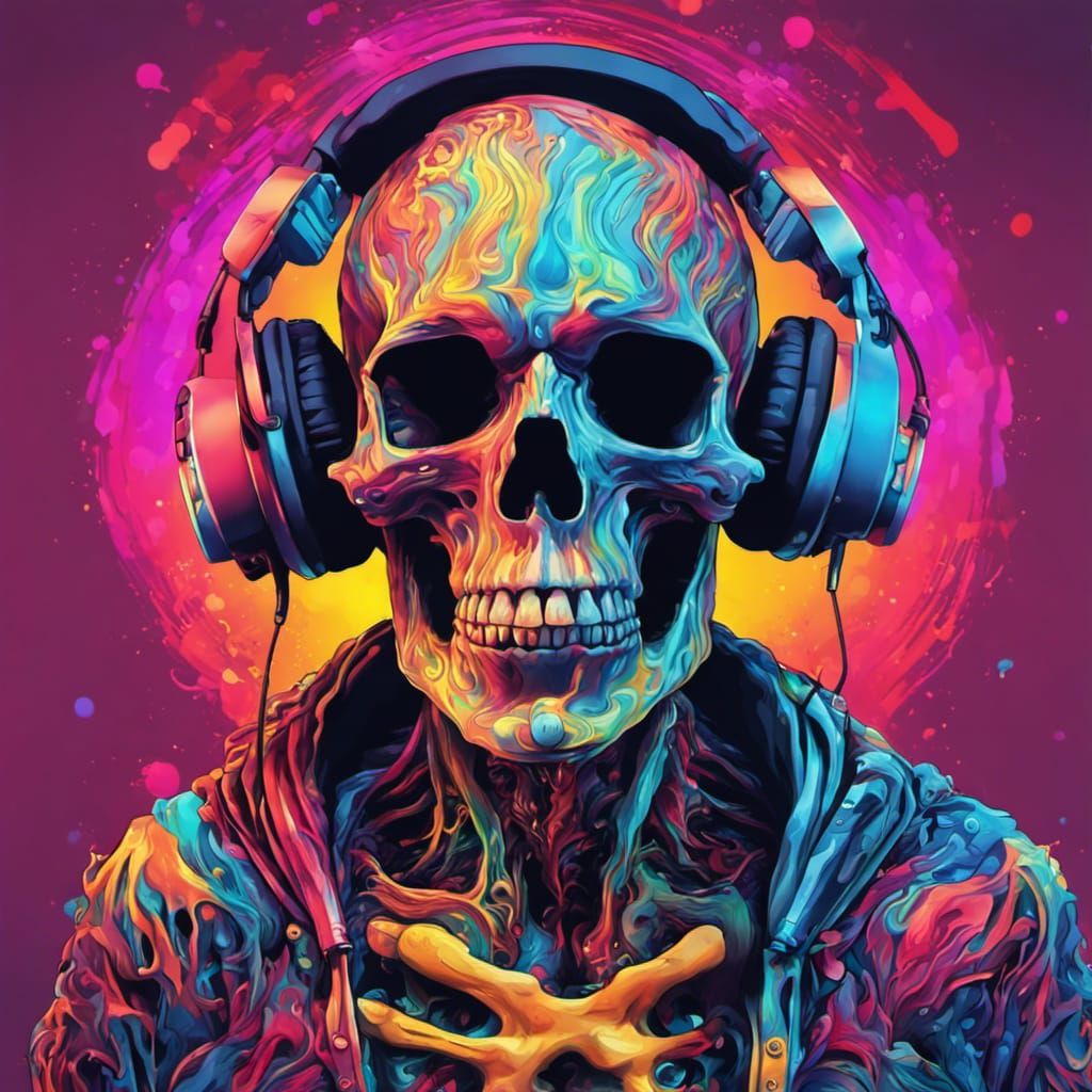 Psychedelic colourful creative skeleton that is a DJ - AI Generated ...