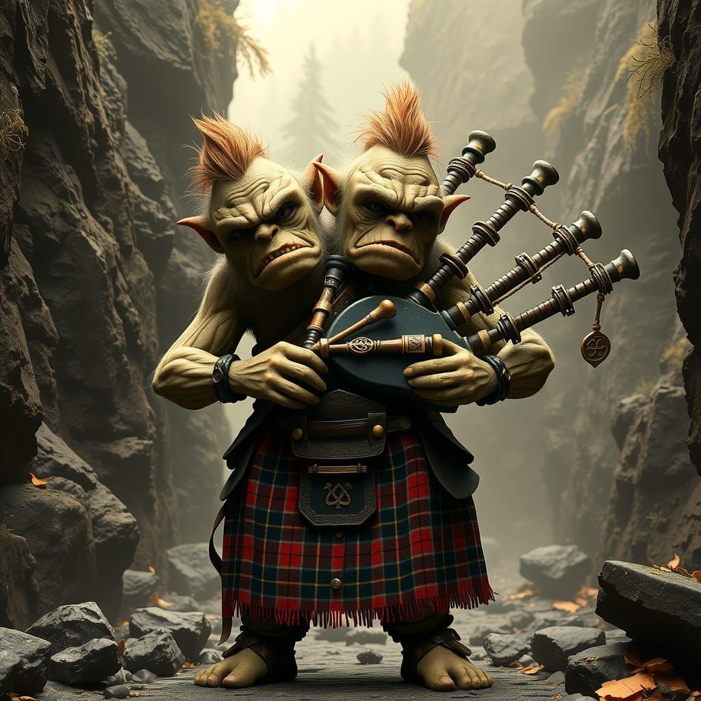 Fantasy Troll Plays Bagpipes in Rugged Gorge with ... - AI Art