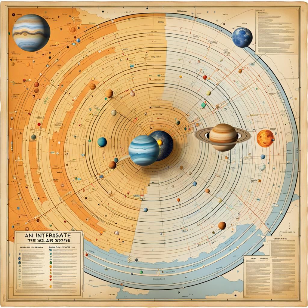 an interstate map of the solar system, road map style, - AI Generated ...