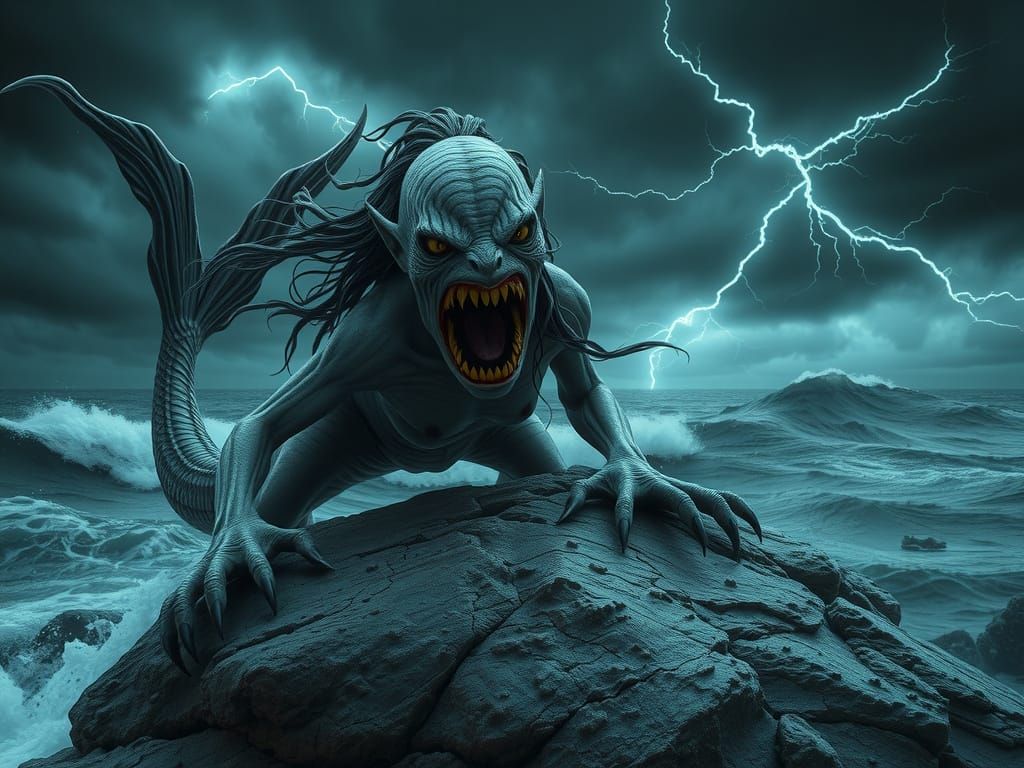 Creature from the deep - Grotesque Mermaid Emerges from Tur...