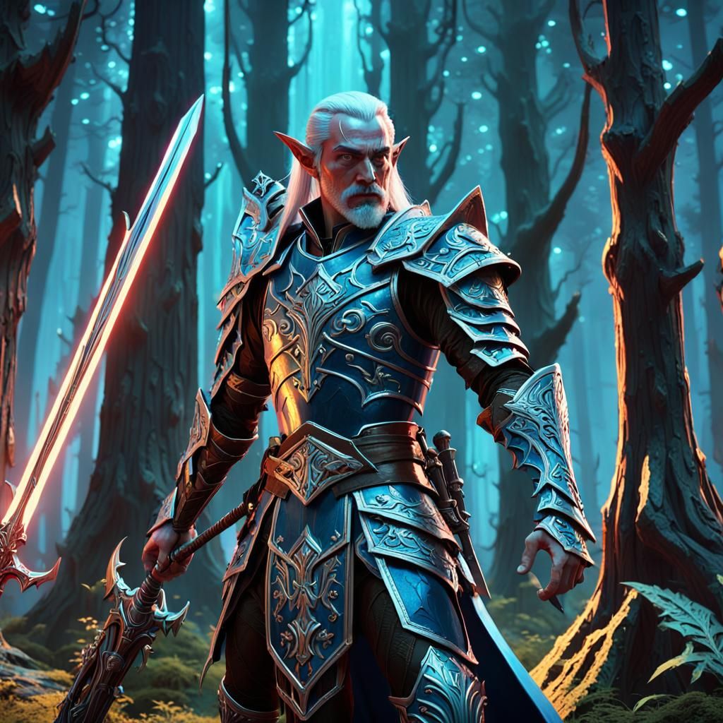 Imposing High Elf Warrior in Rococo Leather Armor ... - AI Art