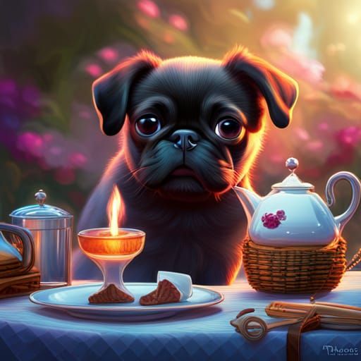 Pug tea party - AI Generated Artwork - NightCafe Creator