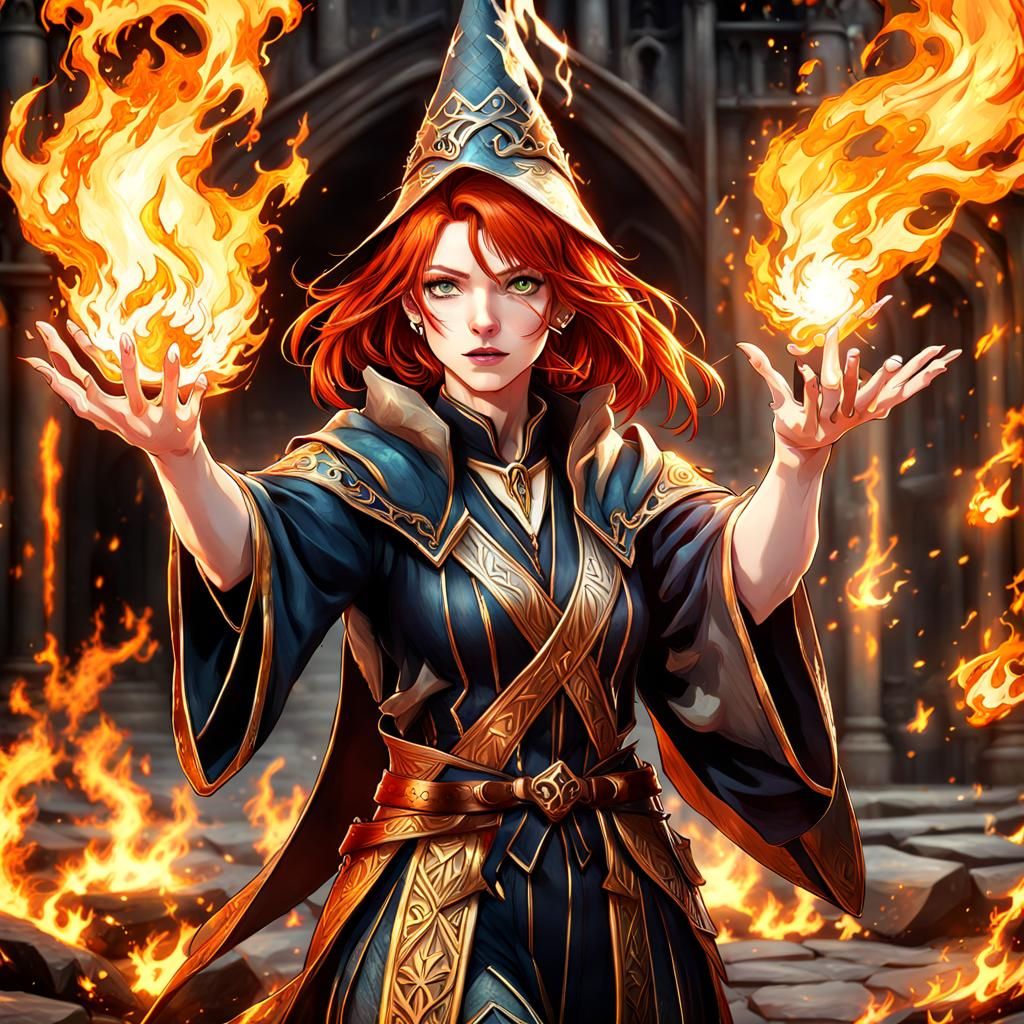 Anime style Fire Wizard Girl - AI Generated Artwork - NightCafe Creator