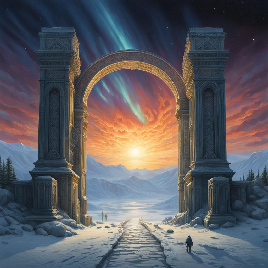 gateway to heaven, small, Anemoiacore, Detailed Painting, long shot ...
