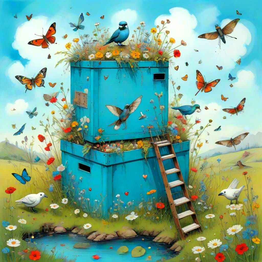 Vibrant Surreal Birds in a Whimsical Landscape - AI Art