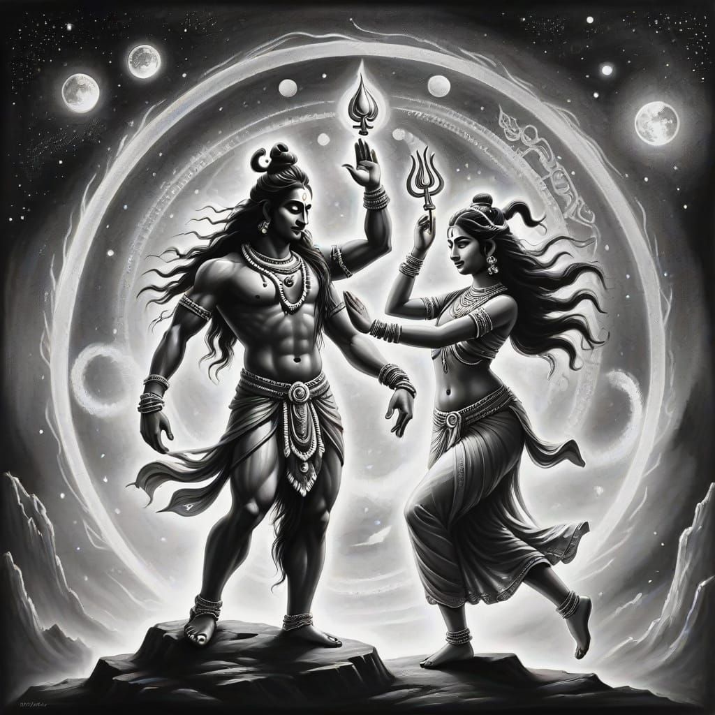 Lord shiva and Parvati dance a cosmic dance